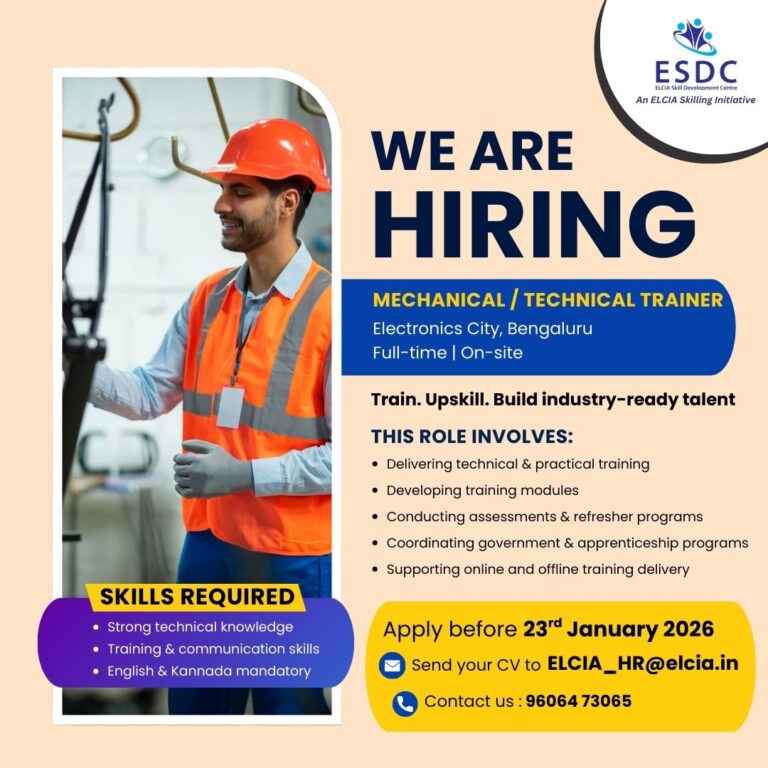 Hiring – Mechanical Trainer | ELCIA